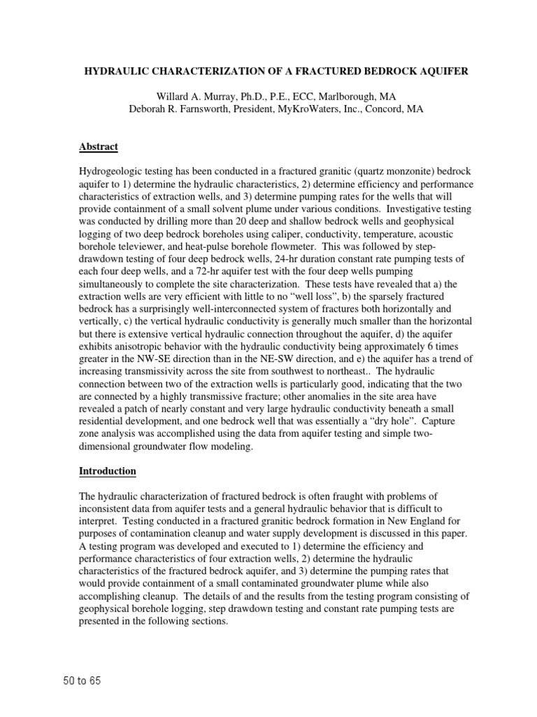 Hydraulic Characterization of A Fractured Bedrock Aquifer | PDF ...