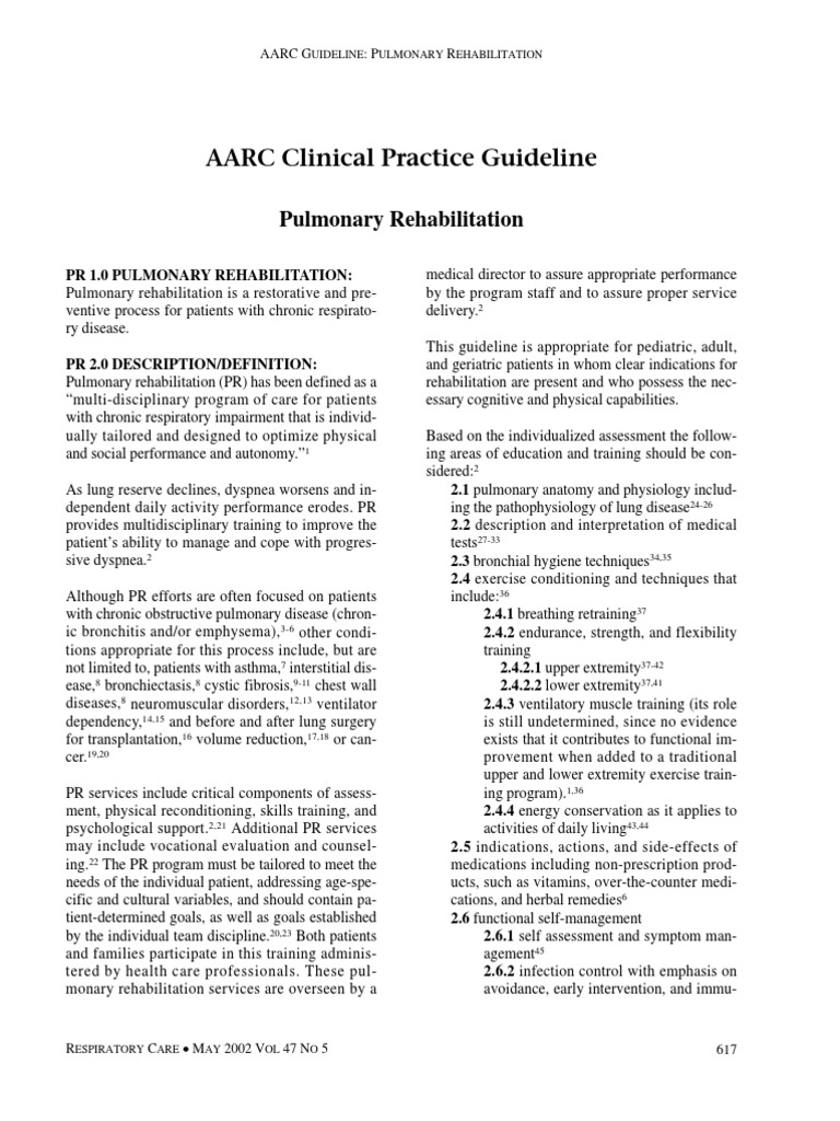 AARC Clinical Practice Guideline - Pulmonary Rehabilitation | PDF | Physical Therapy | Chronic ...