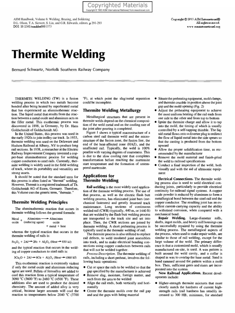 Thermite Welding Metallurgy | PDF | Welding | Construction