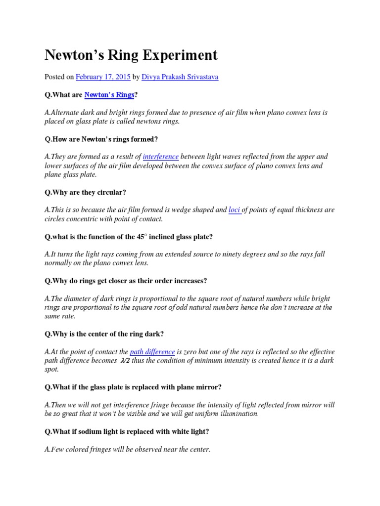 Newton's Ring Experiment: February 17, 2015 Divya Prakash Srivastava ...