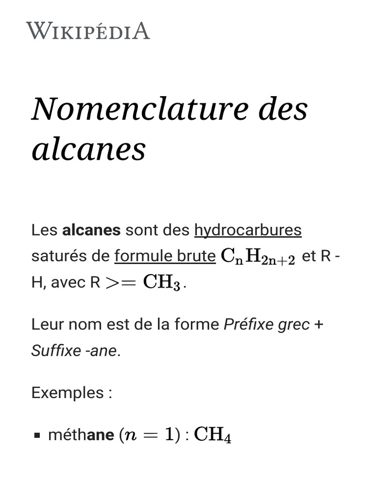 Nomenclature des alcanes en tableau | PDF | Alcane | Molécules