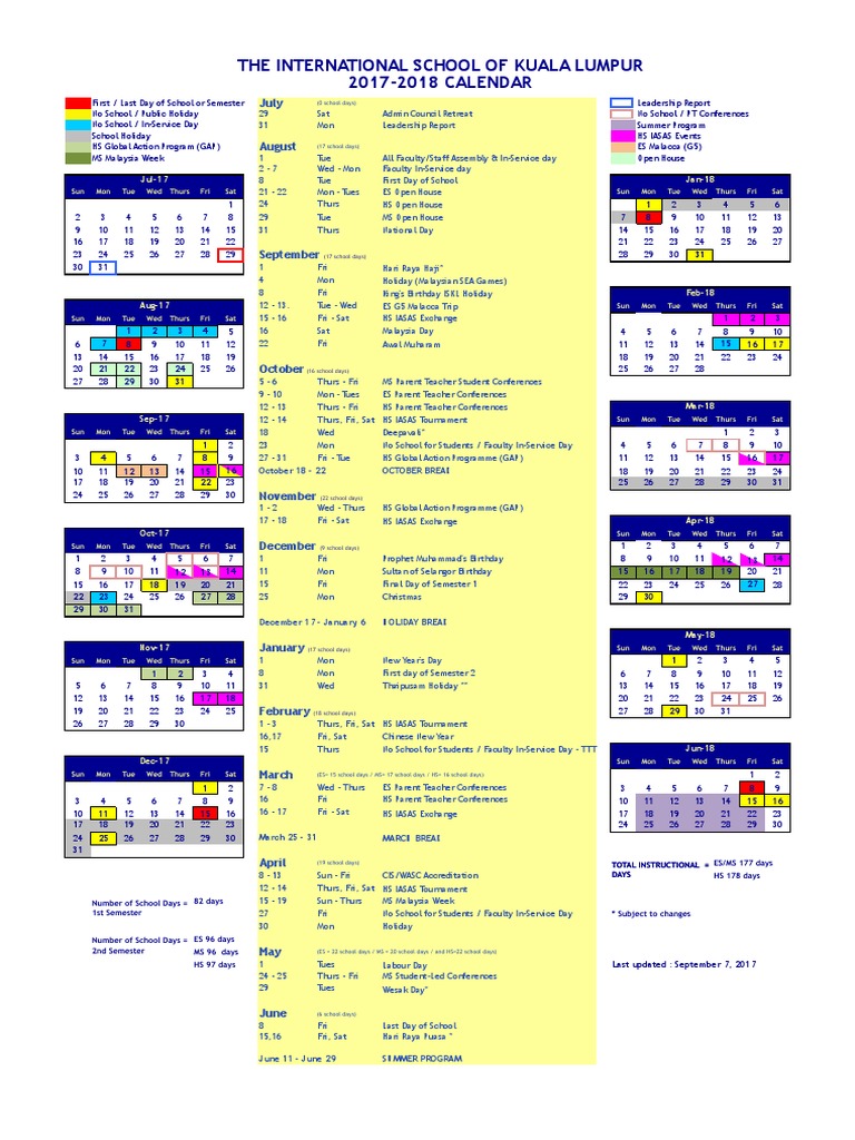 2017-2018 ISKL Calendar