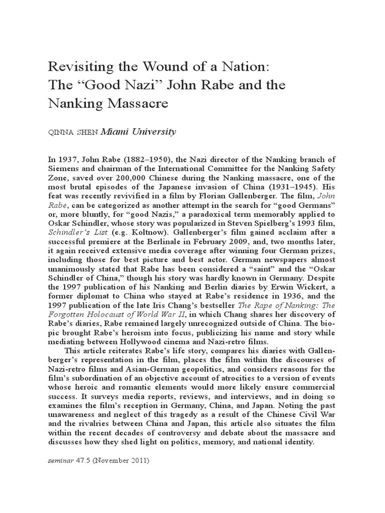 Revisiting The Wound of A Nation - John Rabe, Nanjing Massacre | PDF ...