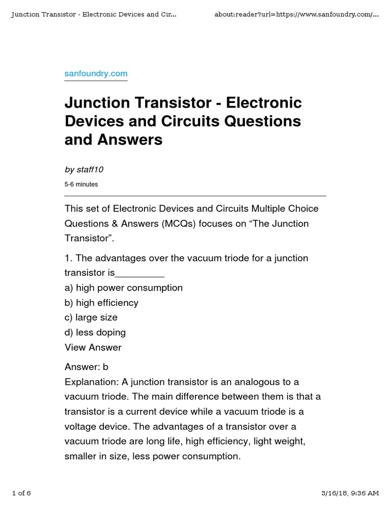 Questions On Transistor Characteristics | PDF | Bipolar Junction ...