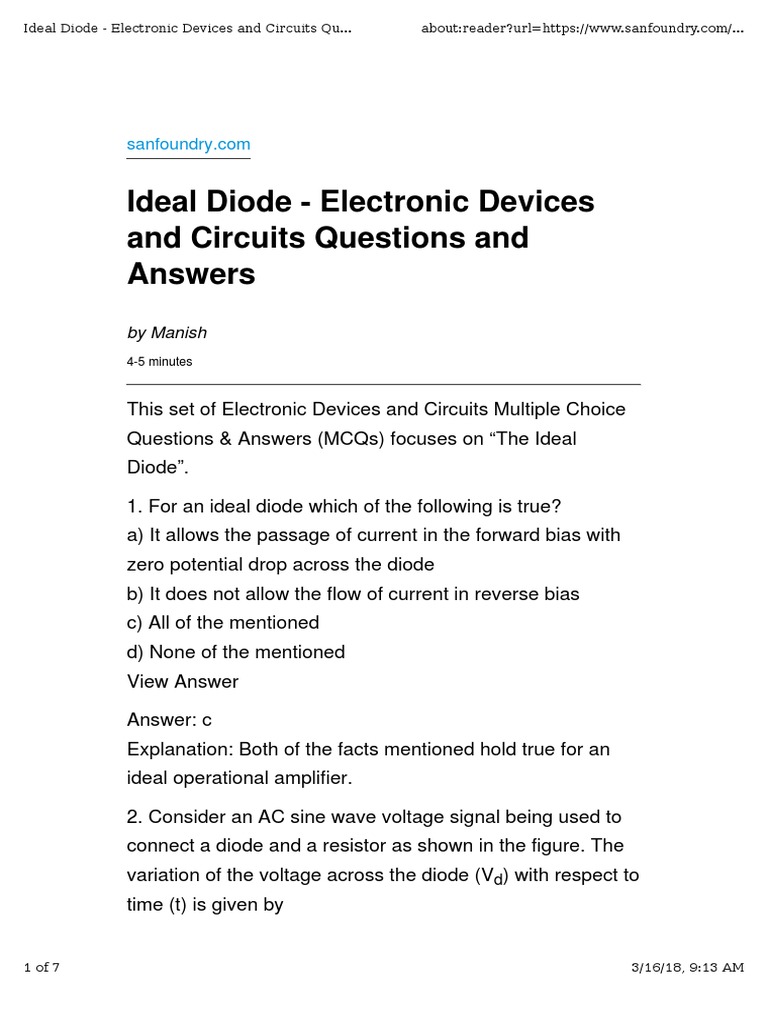Questions On Diodes | Download Free PDF | Rectifier | Diode