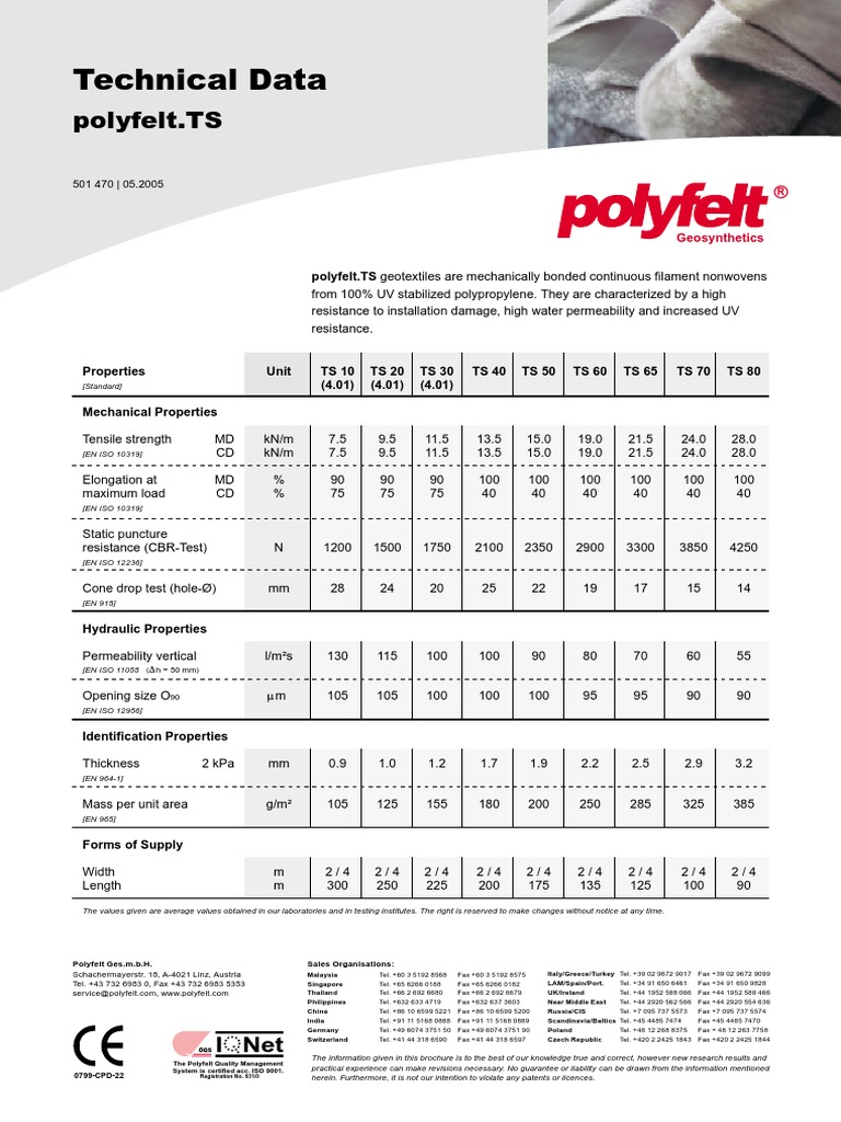 Technical Data: Polyfelt - TS | PDF | Science | Engineering