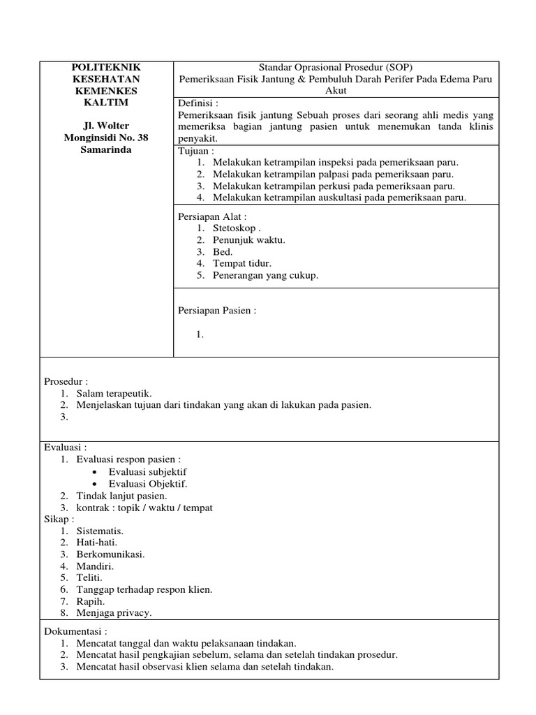 Sop KMB Edema Paru Akut | PDF
