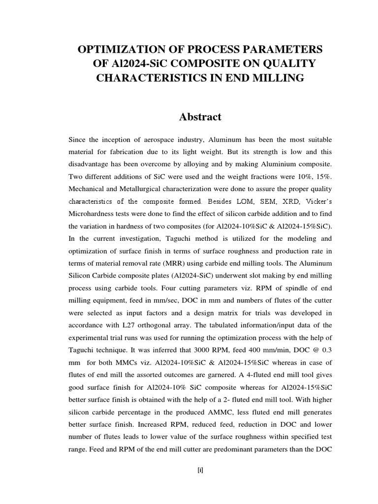 Optimization of Process Parameters of Al2024-Sic Composite On Quality Characteristics in End ...