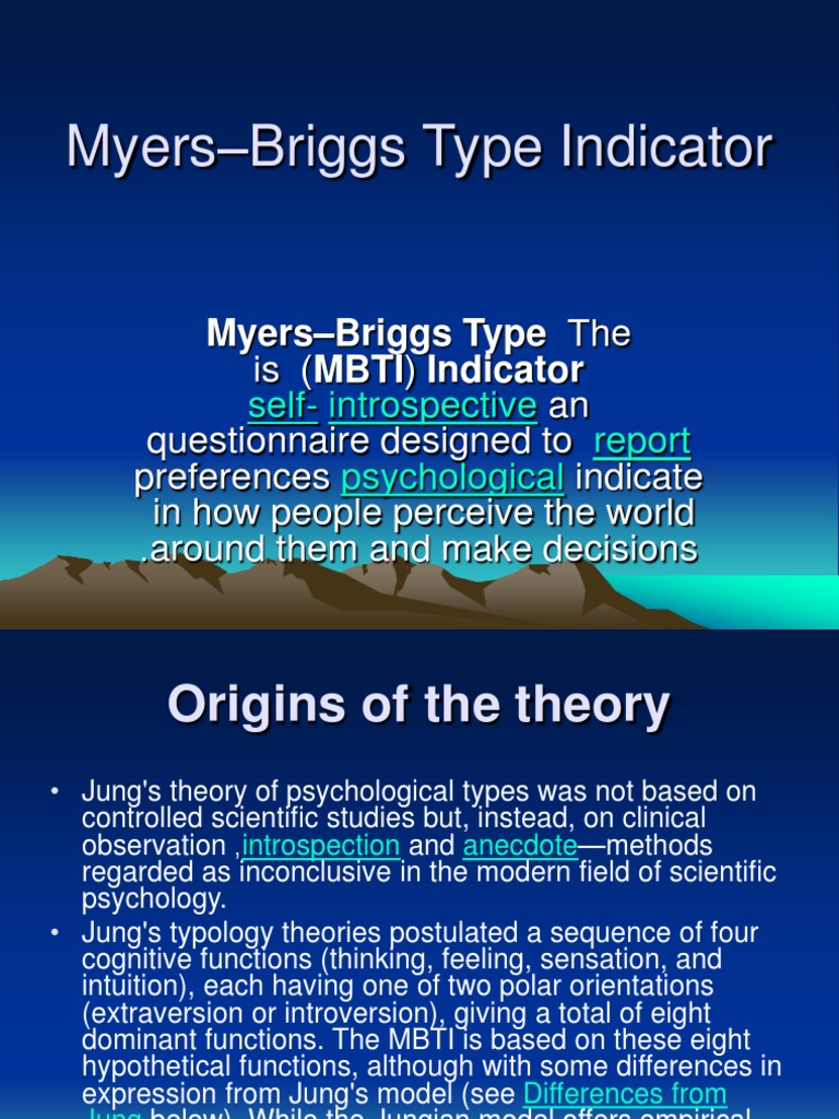 Understanding the Myers-Briggs Type Indicator | PDF | Extraversion And ...