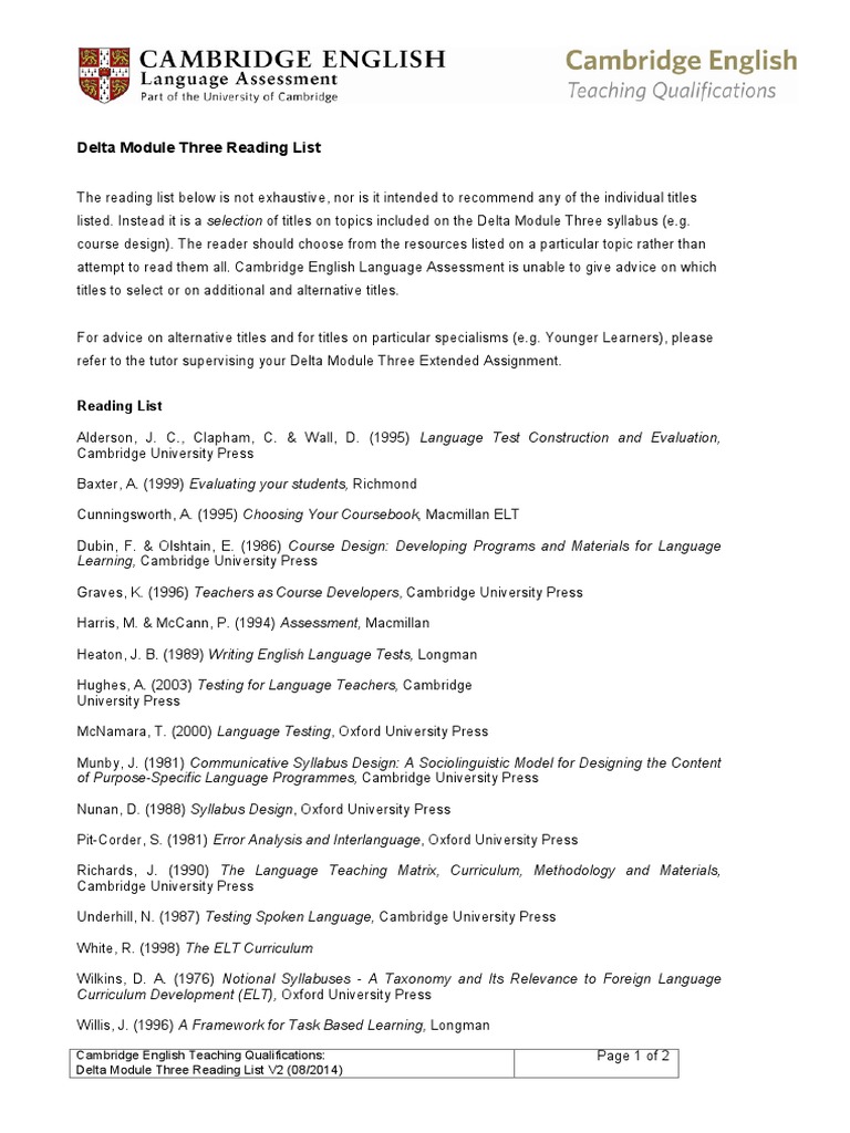 Delta Module Three Reading List | PDF | Change | Language Education