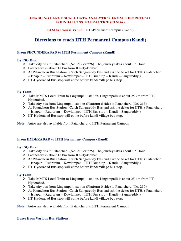 Directions to IIT Hyderabad Campus | PDF