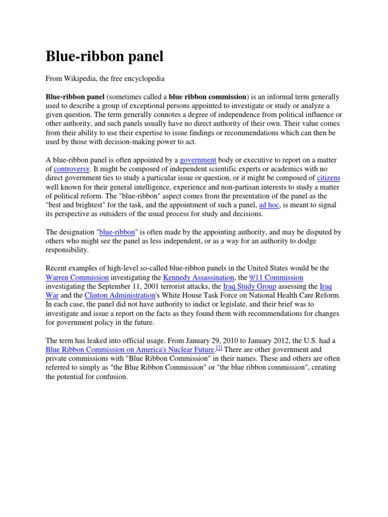 Blue-Ribbon Panel: Blue-Ribbon Panel (Sometimes Called A Blue Ribbon ...