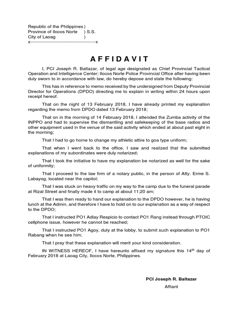 Affidavit Explaining Delayed Submission | PDF