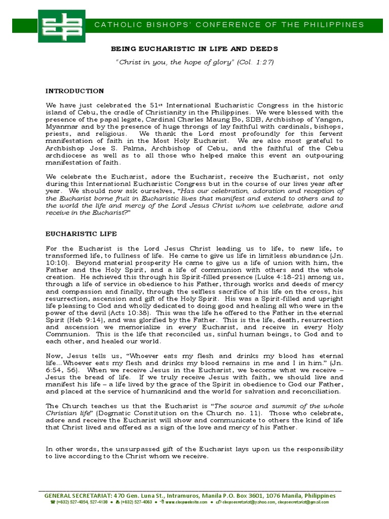 CBCP Pastoral Letter On Eucharist and Elections | PDF | Eucharist | God ...