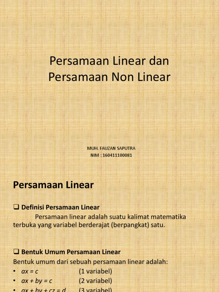 Persamaan Linear Dan Persamaan Non Linear | PDF Persamaan Linear Dan Persamaan Non Linear | PDF