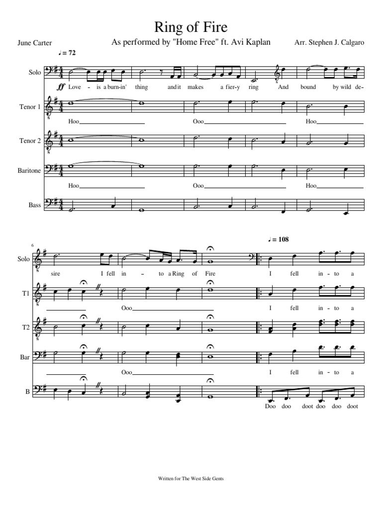 Ring of Fire - Home Free TTBB PDF | PDF | Music Performance | Singing