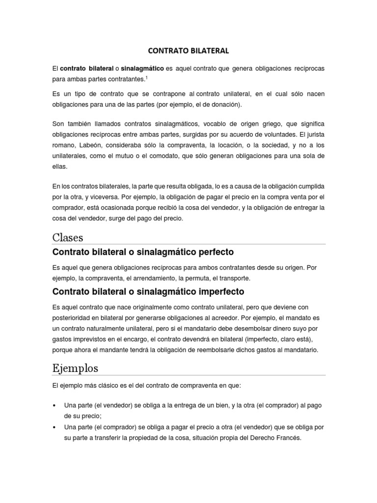 Contrato Bilateral: Definición y Ejemplos | PDF | Derecho privado ...