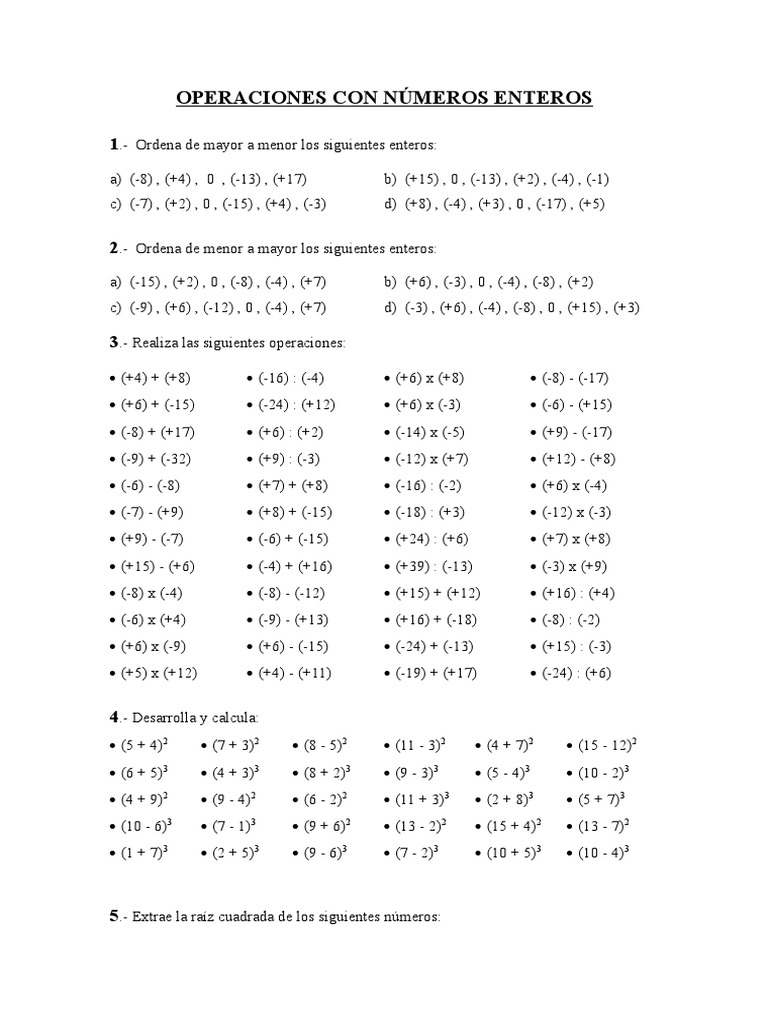 Operaciones Con Números Enteros | PDF | Enseñanza de matemática