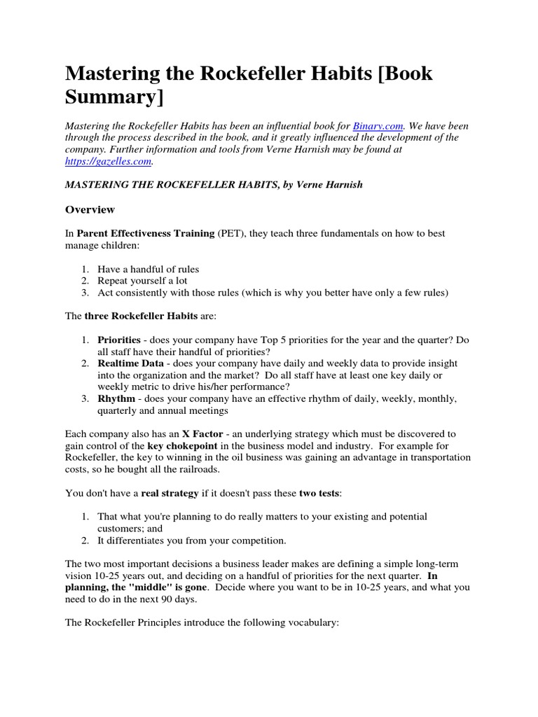 Mastering The Rockefeller Habits (Book Summary) | PDF | Sales | Leadership