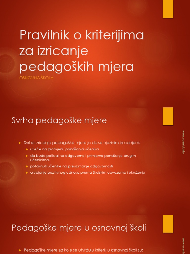PREZENTACIJA Pravilnik o Kriterijima Za Izricanje PedagoĹ Kih Mjera | PDF