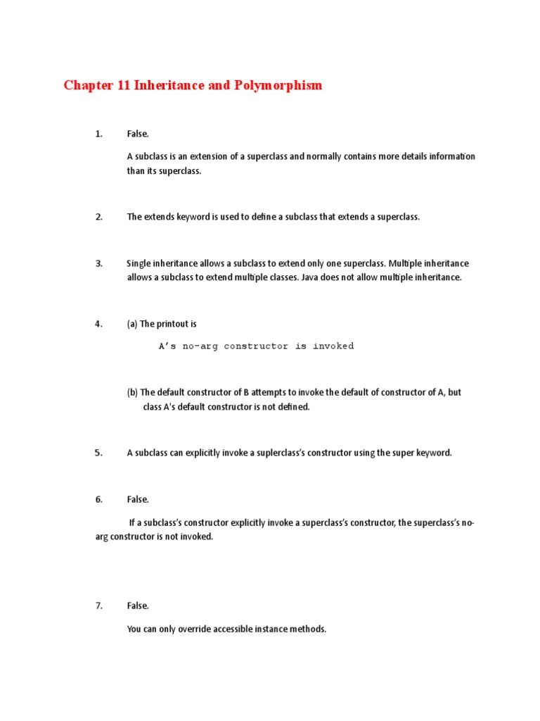Chapter 11 Inheritance and Polymorphism | PDF | Method (Computer Programming) | Inheritance ...