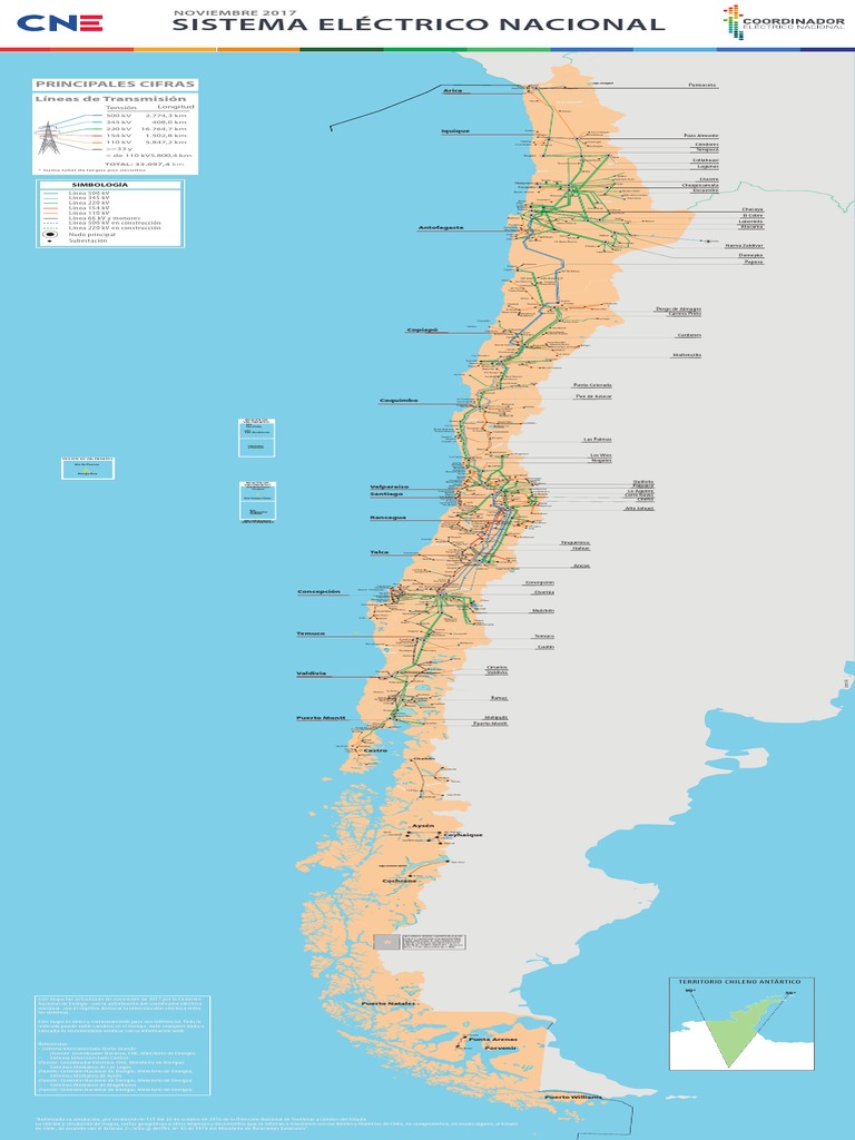 Mapa Sistema Electrico Nacional | Chile | Naturaleza