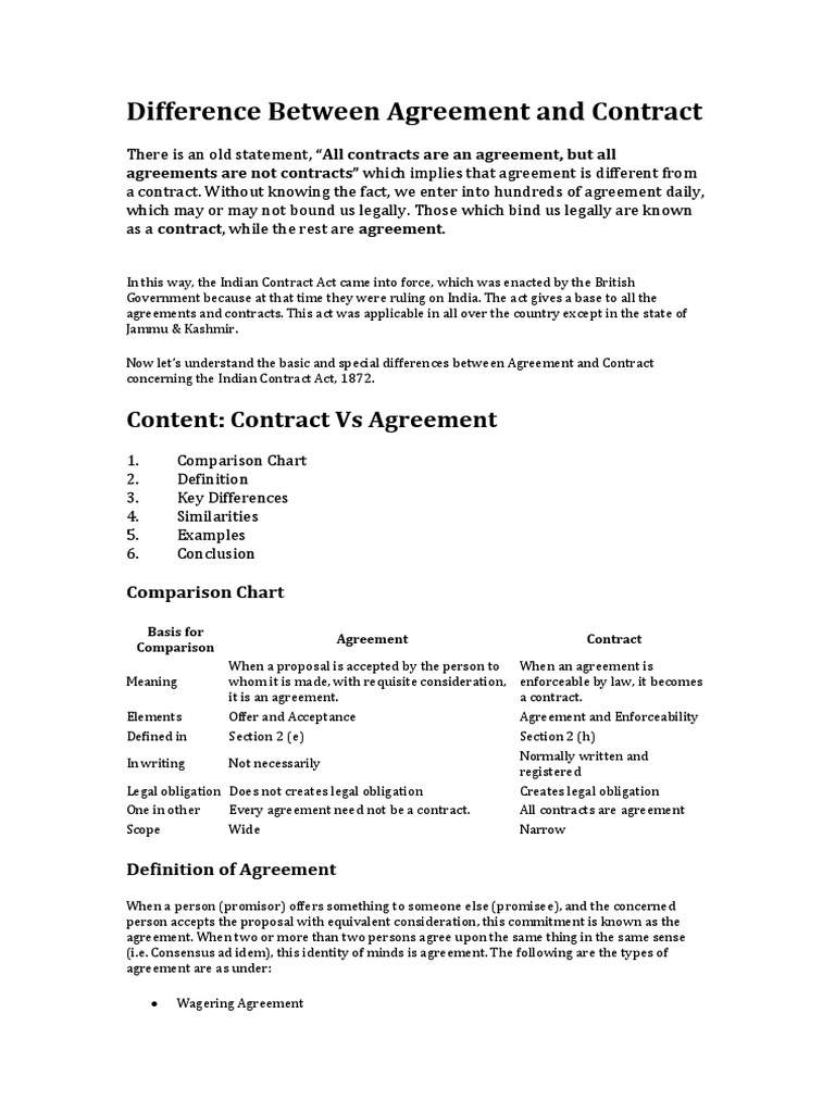 Difference Between Agreement and Contract | PDF | Common Law | Contract Law