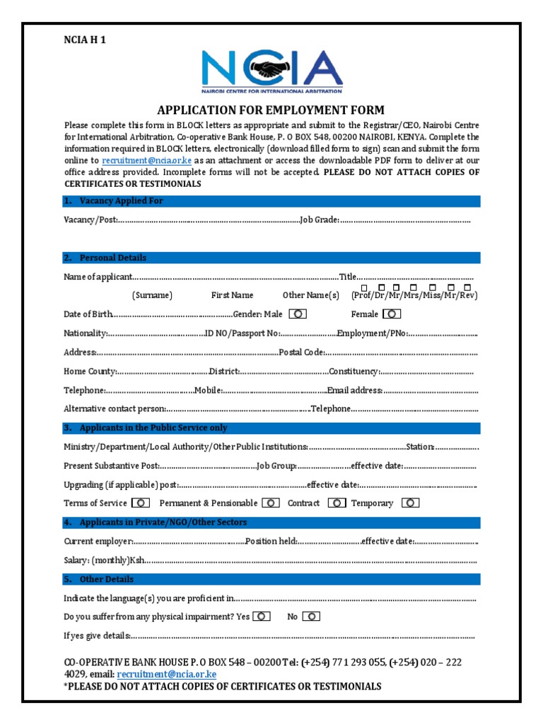 Application For Employment Form 1 Ncia | PDF | Business
