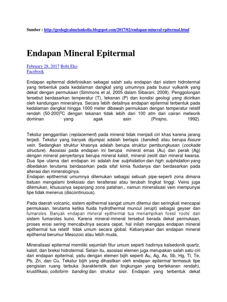 Endapan Mineral Epitermal | PDF
