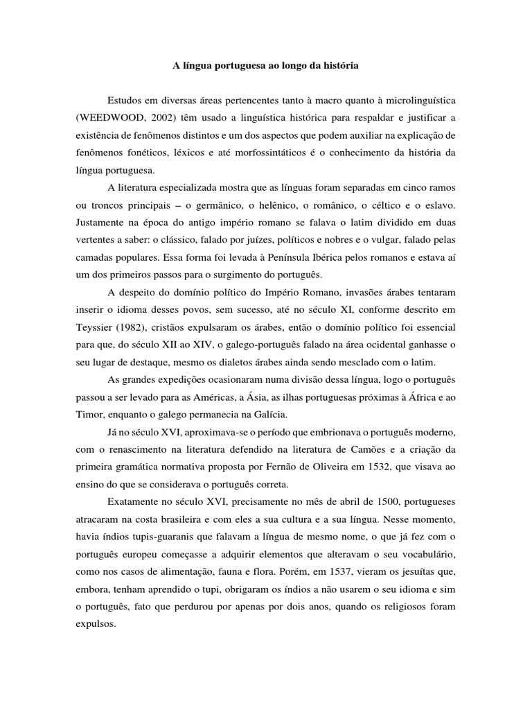 A Língua Portuguesa Ao Longo Da História - Texto | Língua Portuguesa ...