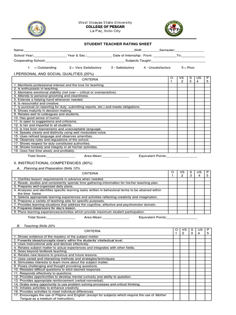ST Rating Sheet 2012-2013 | PDF | Creativity | Learning