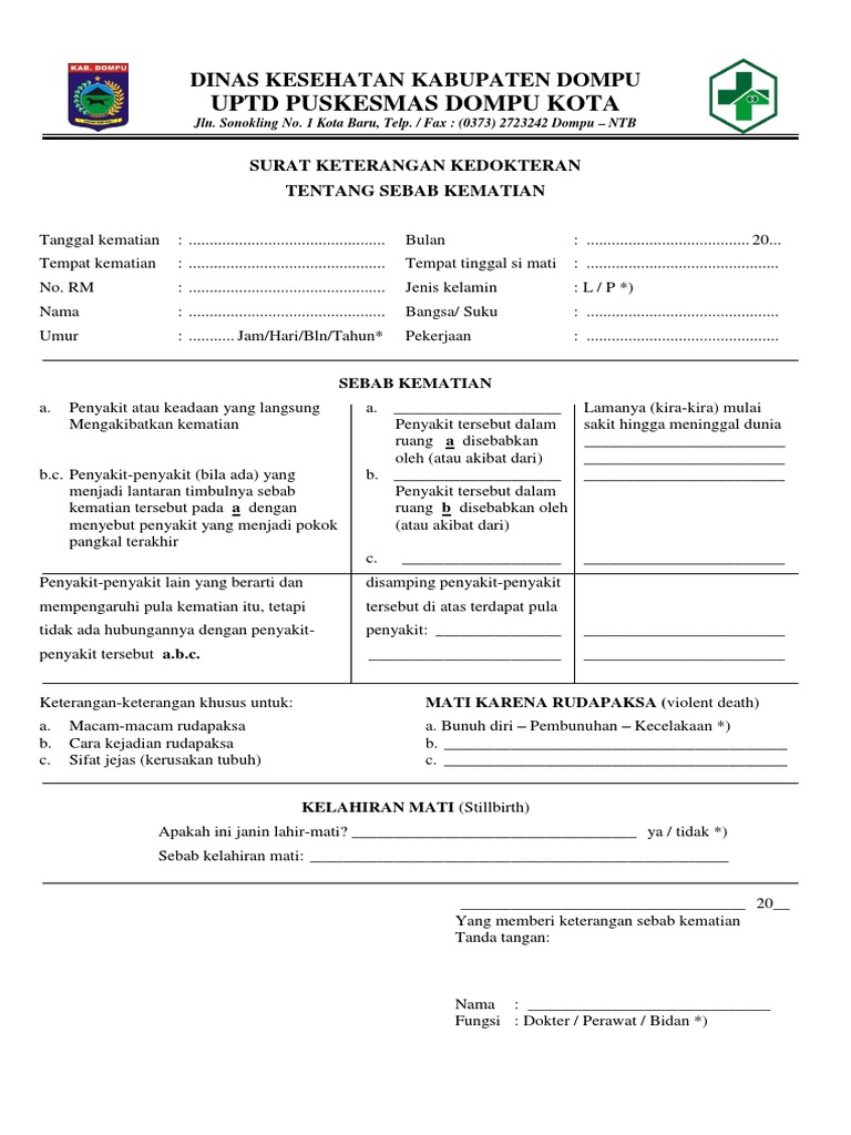 Form Keterangan Kematian | PDF