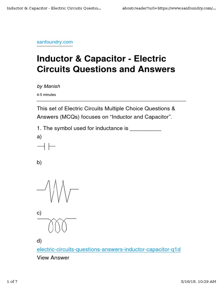 Questions & Answers On Inductance, Capacitance, and Mutual Inductance ...