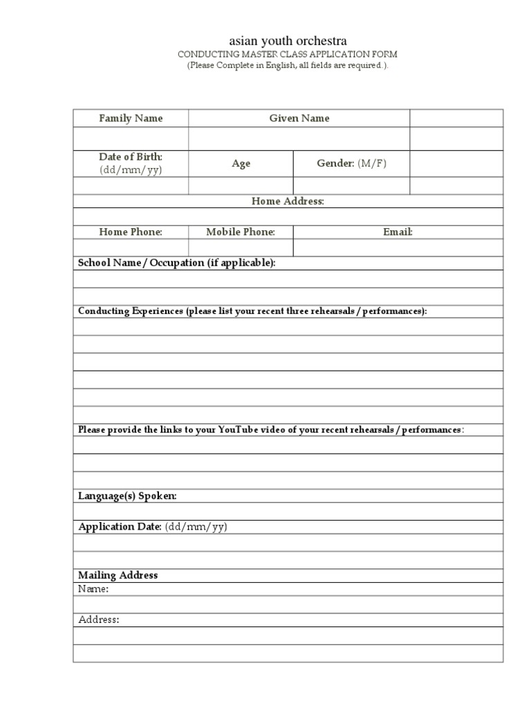2018 Conducting Masterclass Application Form | PDF | Art