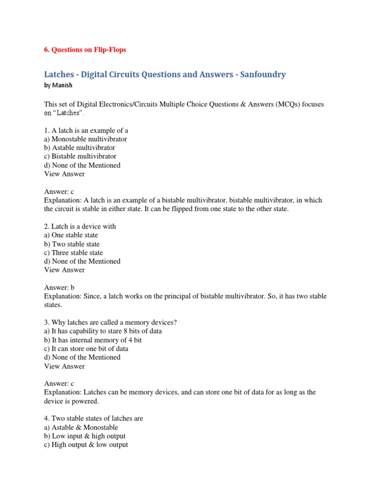 Questions On Flip-Flops | PDF | Logic Gate | Digital Electronics