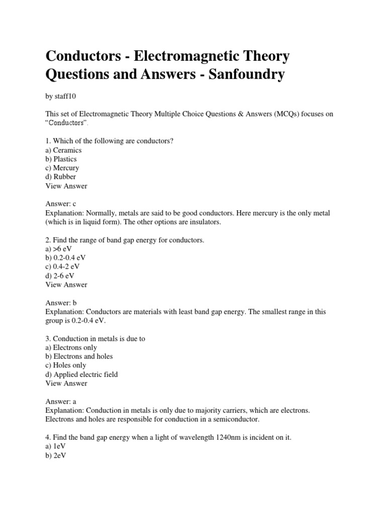 Questions And Answers On Electric Fields In Material Space Pdf