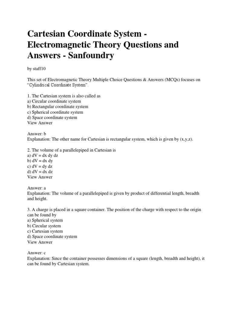 Questions On Coordinate Systems and Transforms | Download Free PDF | Coordinate System ...