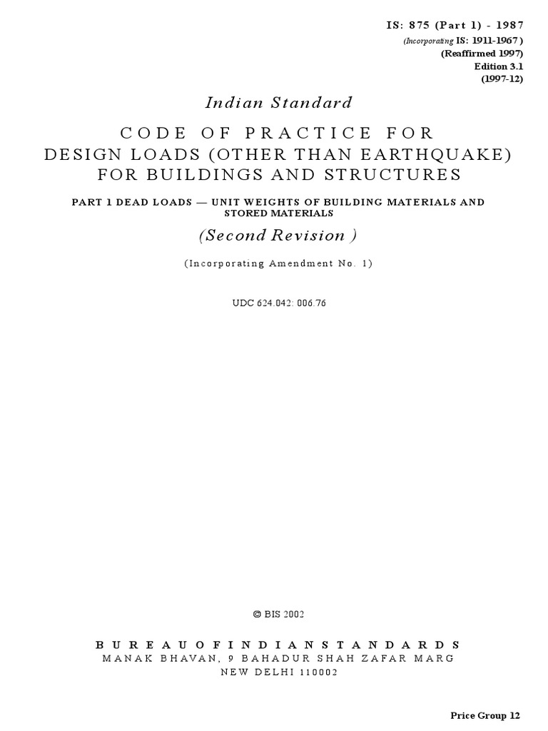 Code of Practice For Design Loads (Other Than Earthquake) For Buildings ...