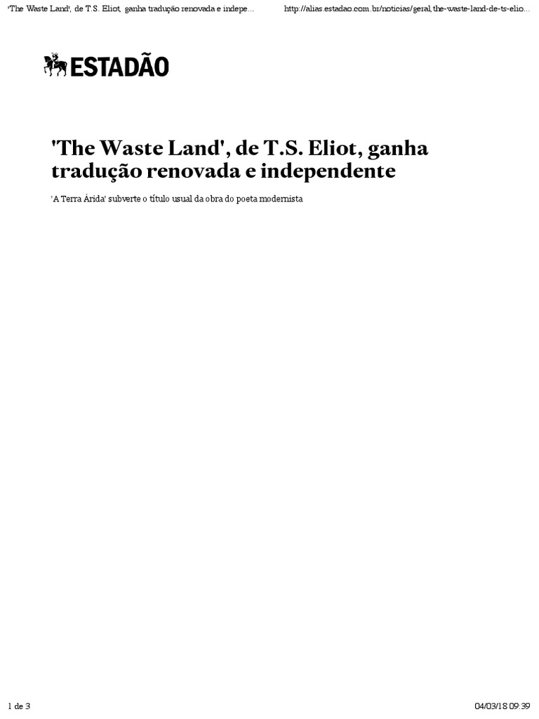 Nova Tradução de "The Waste Land" | PDF | TS Eliot | Traduções