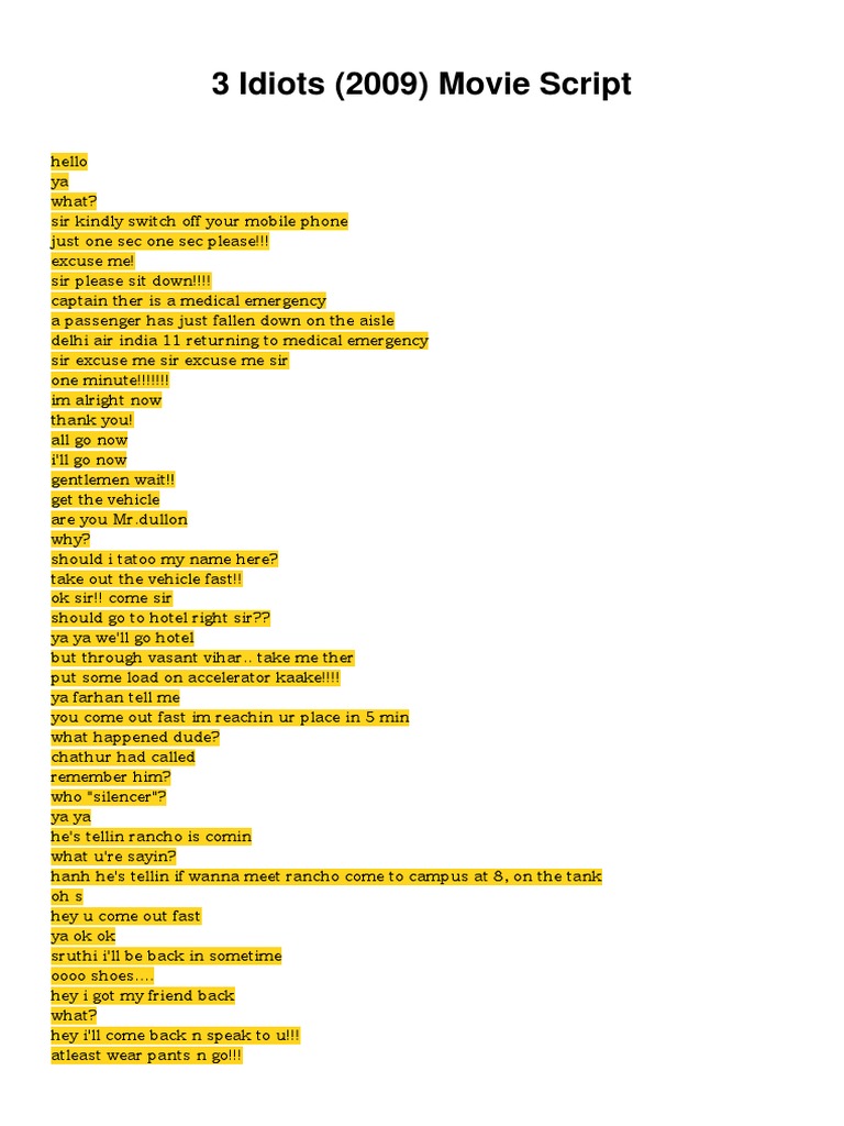 3 Idiots (2009) Movie Script | PDF | Pen | Nature