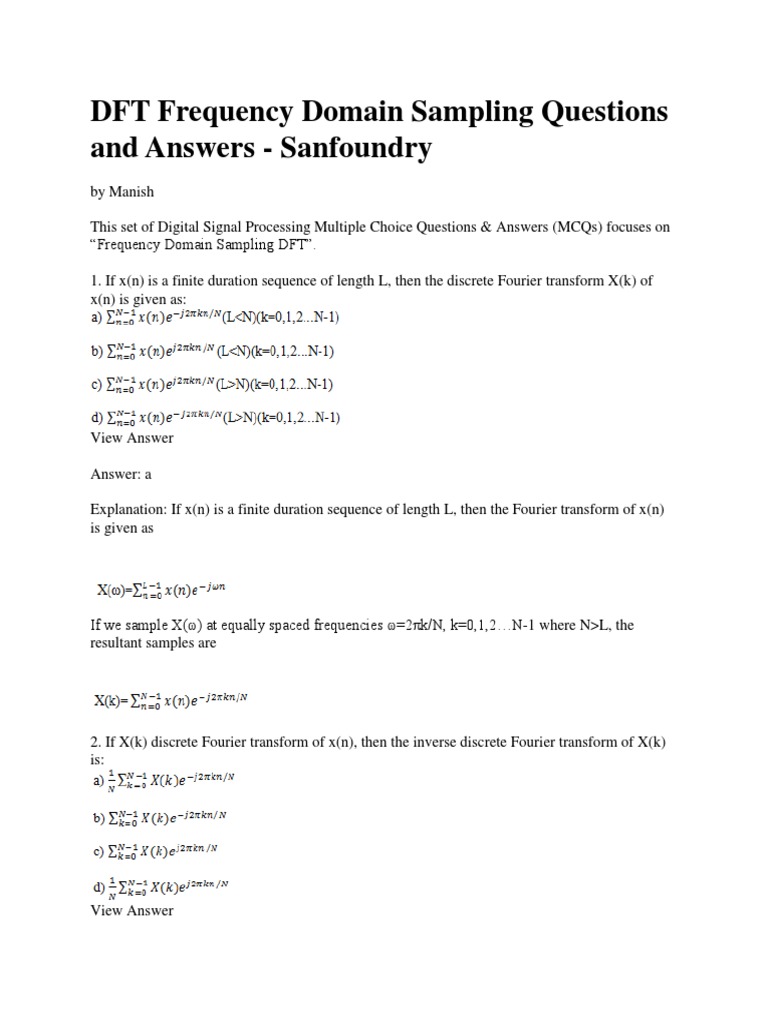 Questions & Answers On Discrete Fourier Transform - Properties and ...