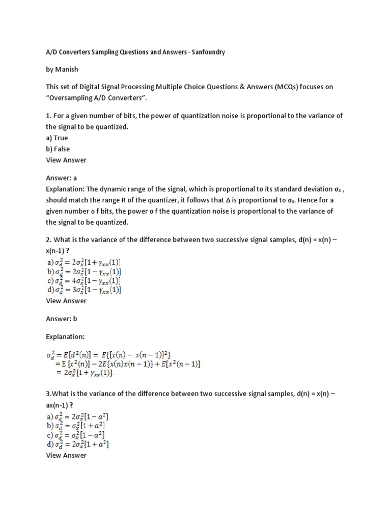 Questions On Sampling and Reconstruction of Signals | Download Free PDF | Analog To Digital ...