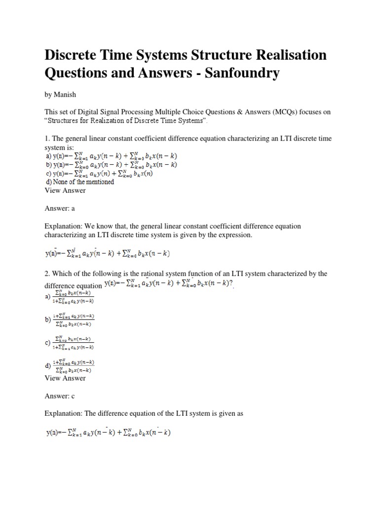 Questions & Answers On Discrete Time Systems Implementation | PDF | Eigenvalues And Eigenvectors ...