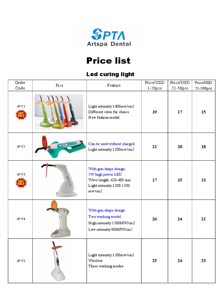 Price List: Led Curing Light | PDF | Battery (Electricity) | Light