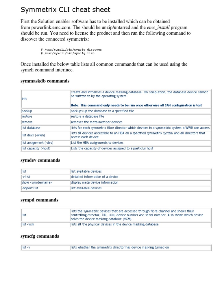 Symmaskdb Commands: # /usr/symcli/bin/symcfg Discover # /usr/symcli/bin/symcfg List | PDF ...