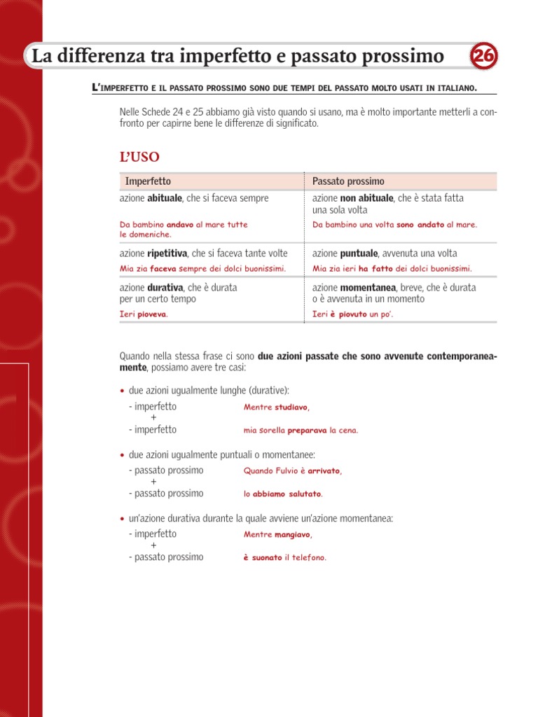 Scheda26 - Differenza Imperfetto E Passato Prossimo PDF | PDF