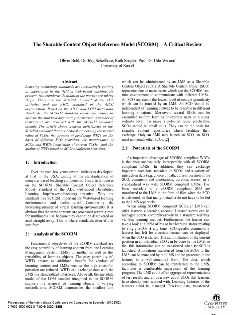 The Sharable Content Object Reference Model (SCORM) - A Critical Review | PDF | Metadata | Learning