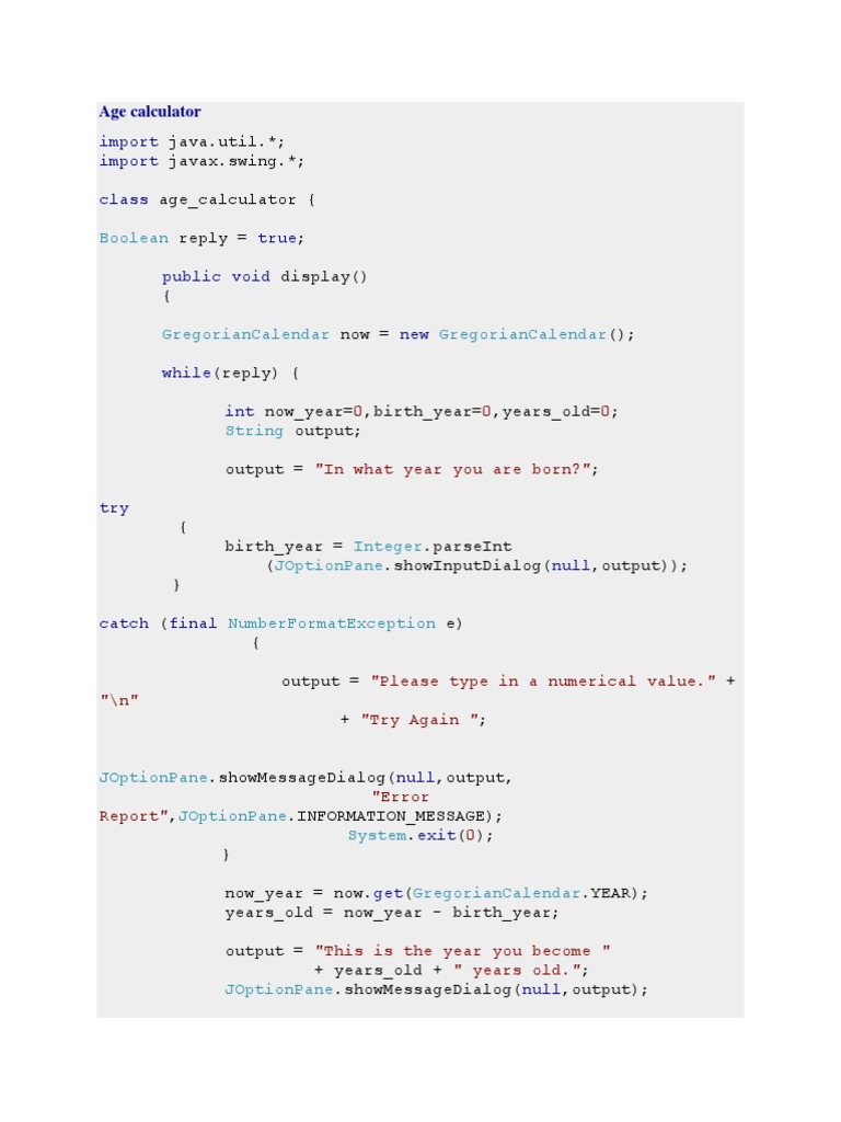 Import Import Class True Public Void: Age Calculator | PDF