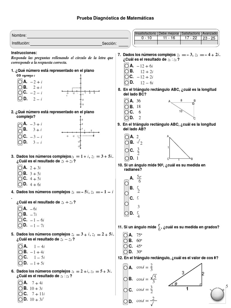 Prueba Diagnóstica de Matemáticas | PDF | Triángulo | Matemática Elemental