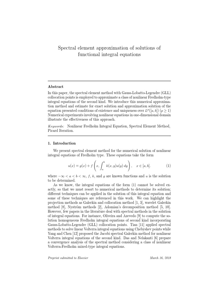 Spectral Element Approximation of Solutions of Functional Integral ...